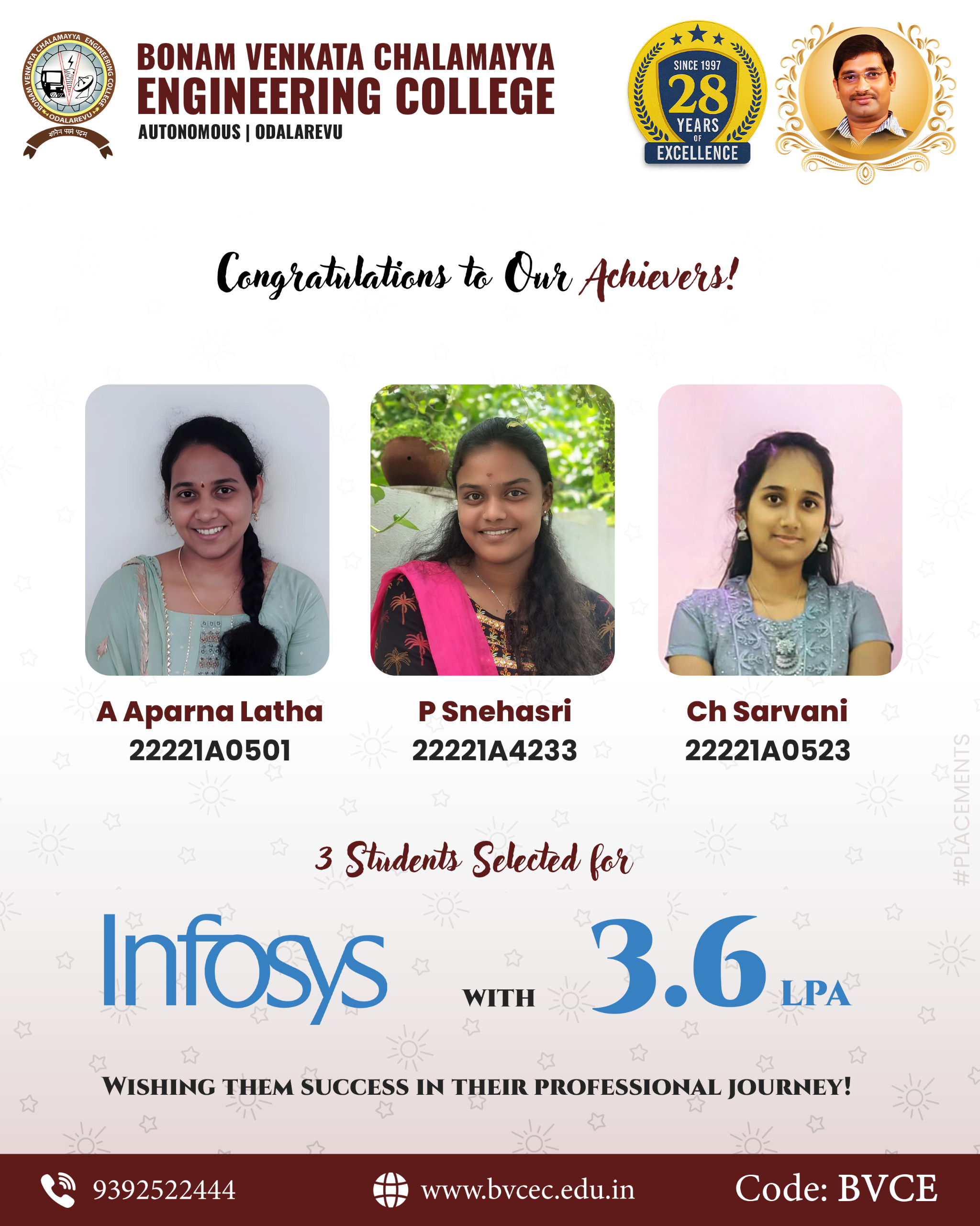 BVCEC Shines! Three Students Selected by Infosys with 3.6 LPA - BVC ...